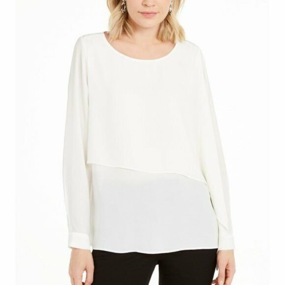 Alfani | Tops | Alfani White Blouse Top Size Medium Asymmetrical ...